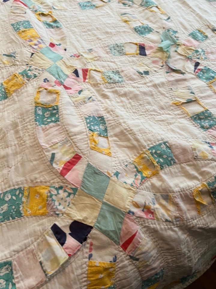 Cutter Handmade Double Wedding Ring Patchwork Quilt 84" X 96 ...