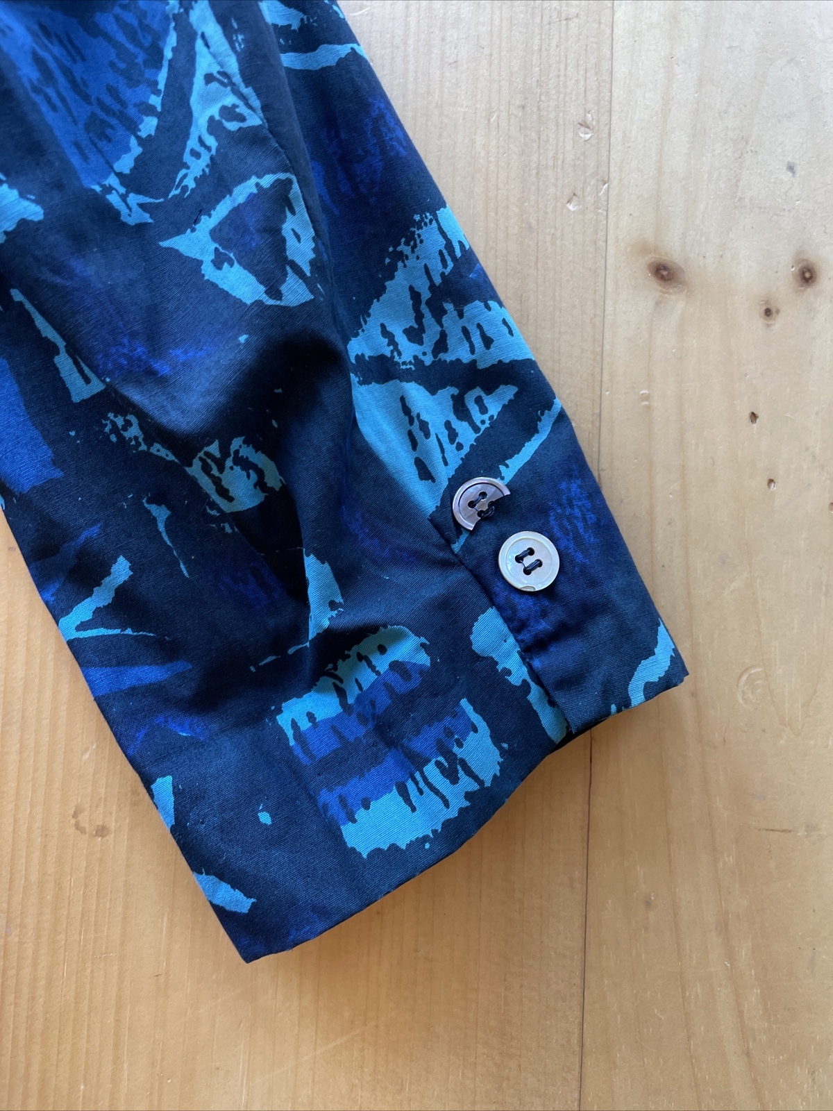 1960s Blue Abstract Print Sandwich Isles Suit Jacket … - Gem