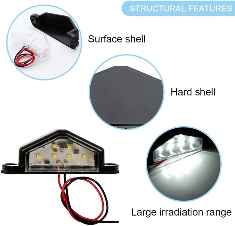 2x White 6 LED Rear Tail License Number Plate Light Lamp 12V Car Truck ...