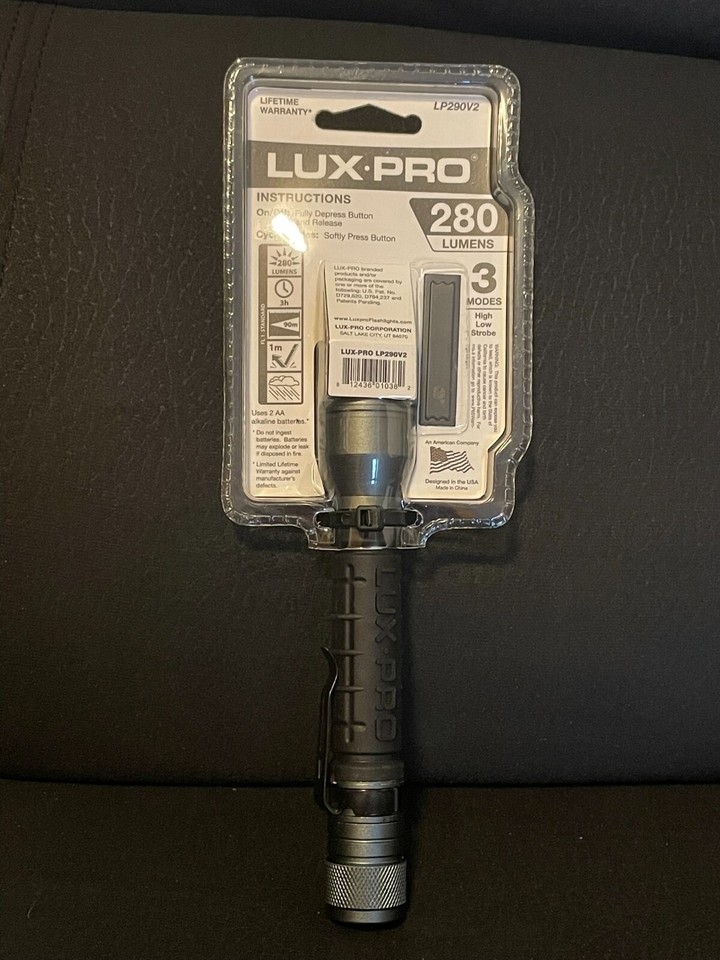 New Lux-Pro LP290V2 LED Flashlight. Pocket clip, 3 mode, IPX4. 4 color ...
