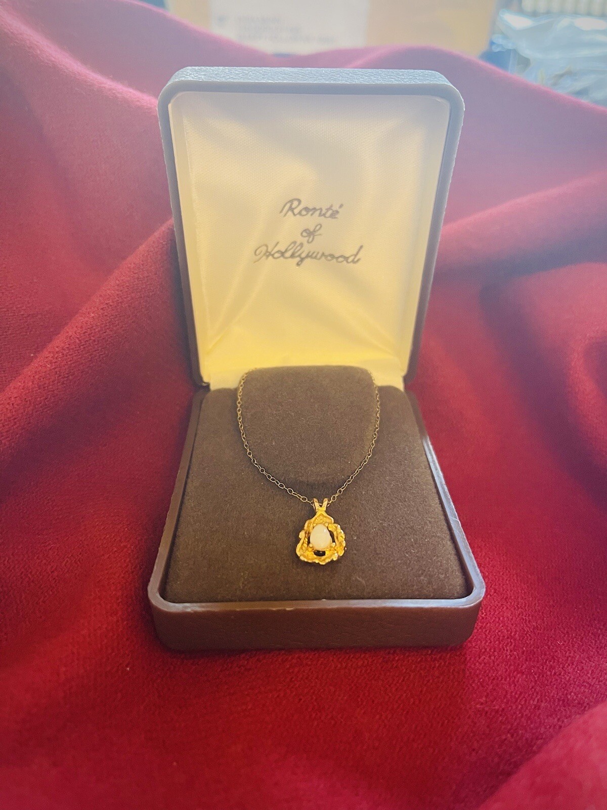 Vintage Ronte Of Hollywood Gold And Opal Pendant with Chain. Retro ...