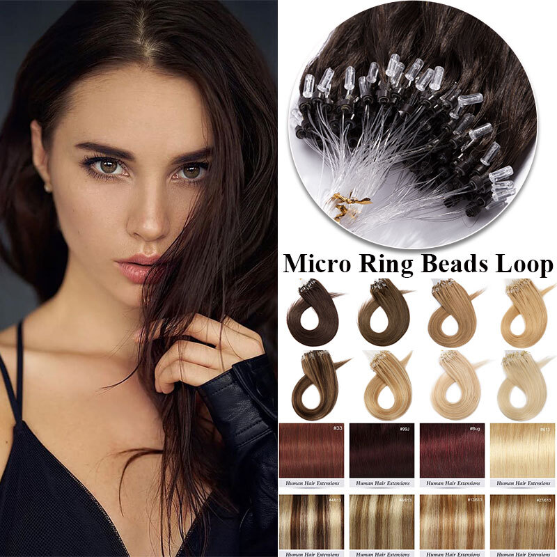 200PCS Micro Ring Loop Tip Thick Human Hair Extensions Micro Beads Link ...