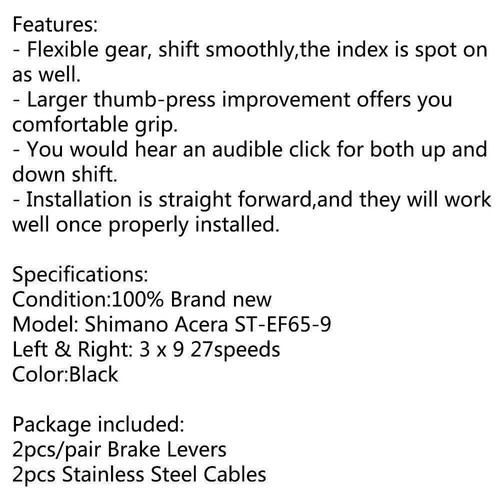 Shimano ST-EF51 Set 3 x 9 Shifter/Brake Lever Combo 27 Speed Black V ...