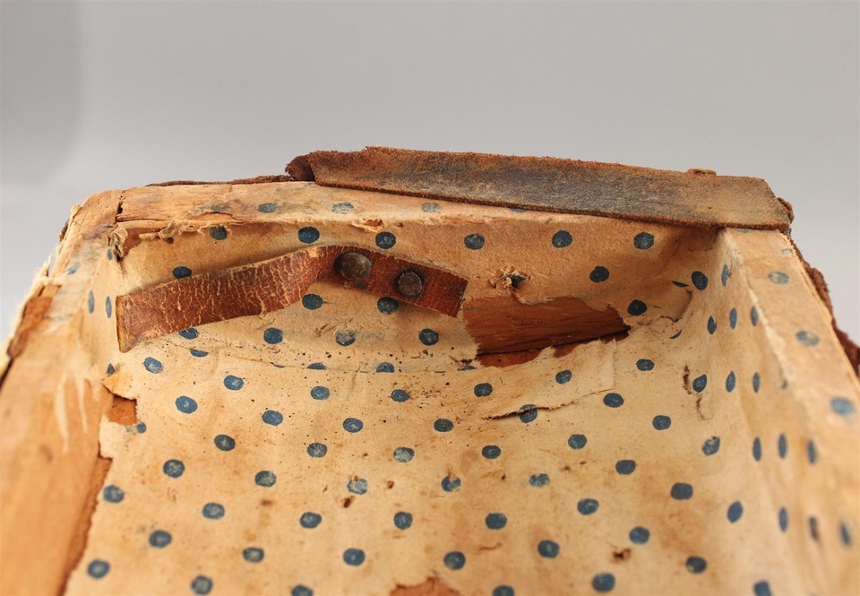 Small Antique 19thC Western Cowhide Fur Leather & Brass Tacks Personal ...