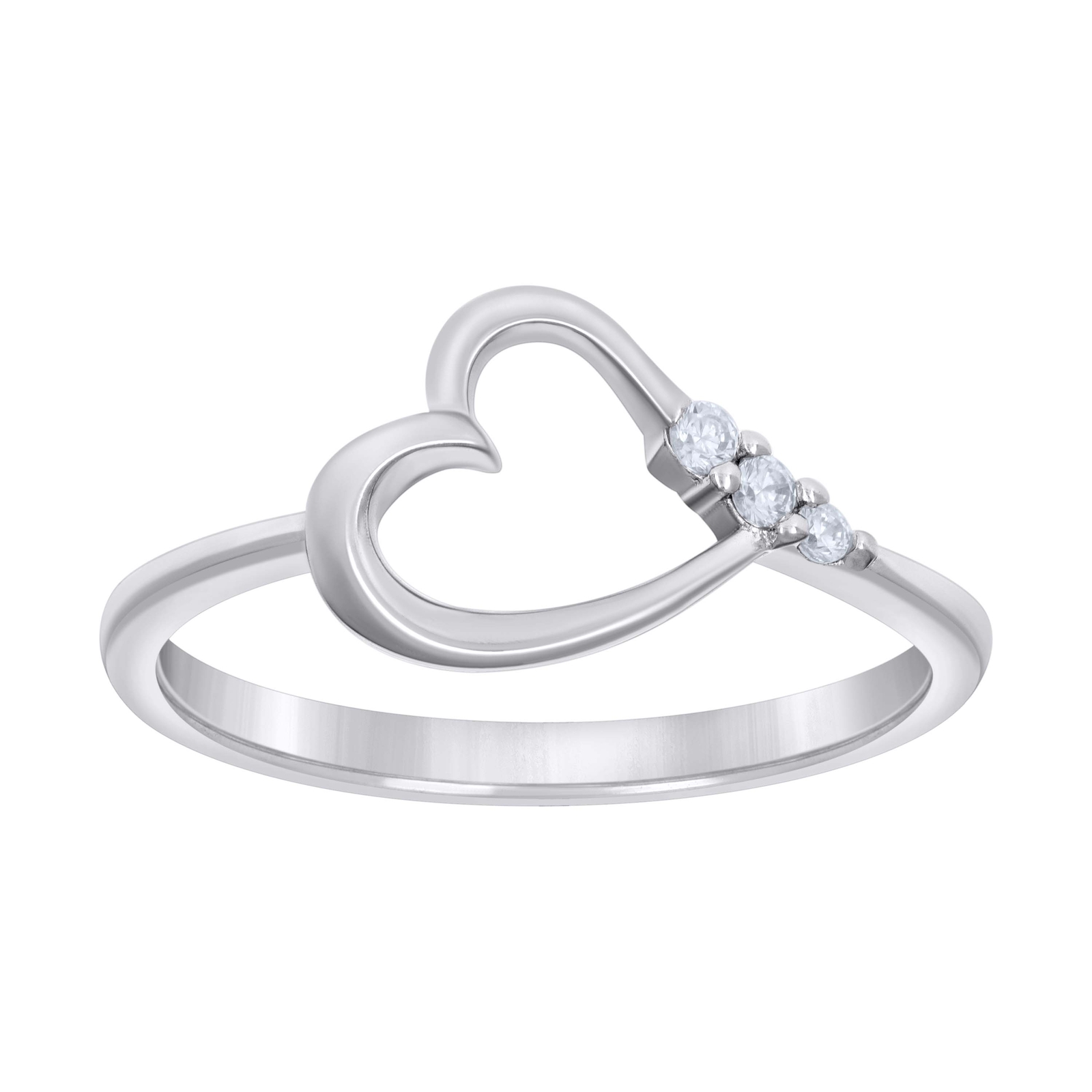 925 Sterling Silver Round CZ Women's Love 3 Stone Open Heart Ring ...