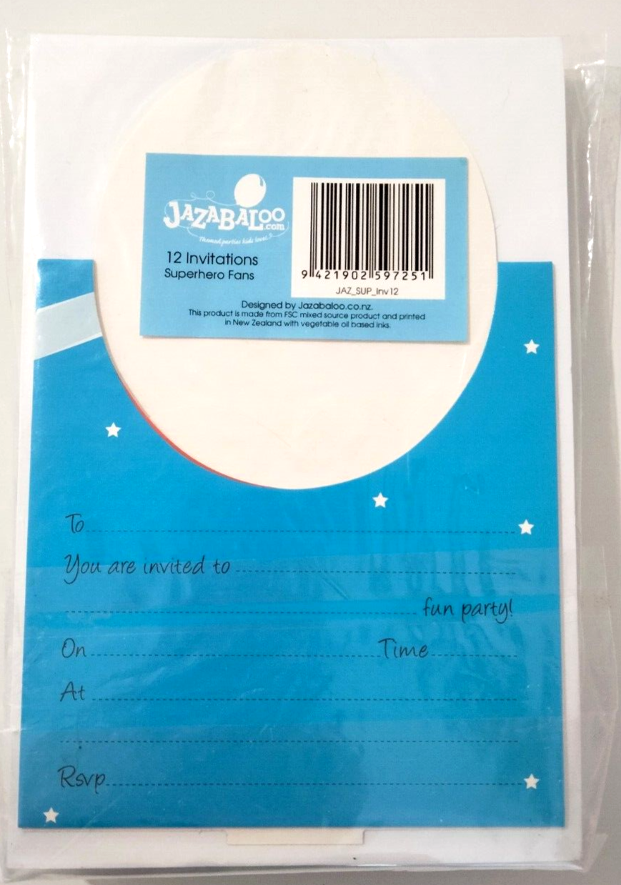 SuperHero Masked Fans Pow! Zap! Birthday Party Invitations & White ...