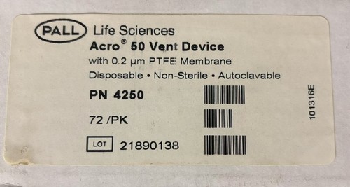 New: 72 Pcs Lot Pall Life Sciences Acro 50 Vent Device with 0.2um PTFE ...