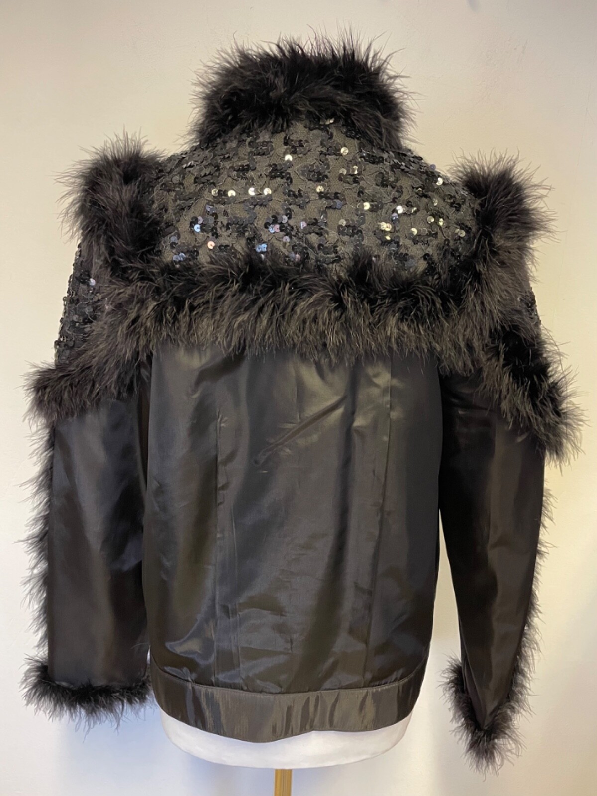 MARIELLE BLACK TAFFETA SEQUIN & FUR TRIMMED LONG SLEE… - Gem