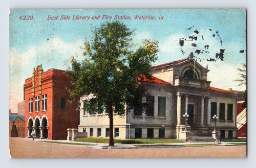Postcard Iowa Waterloo IA Fire Station Library 1910s Posted Divided ...