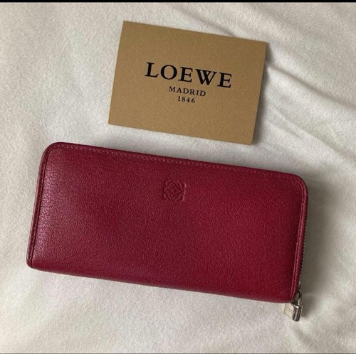 LOEWE Round Zip Wallet Red Leather Silver Zip Lock Excellent Condition ...