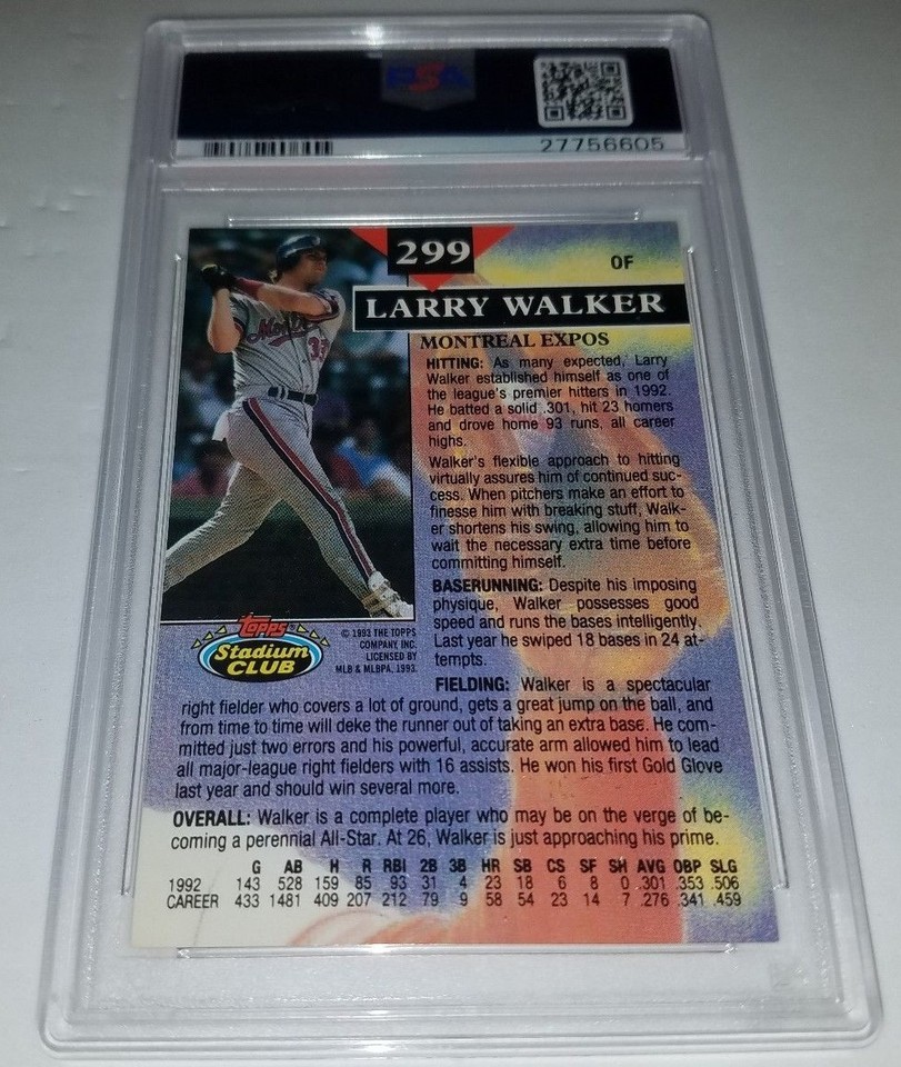 1993 Stadium Club 1st Day Production #299 Larry Walker Card Graded PSA ...