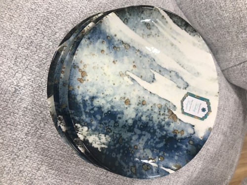 Intesa Home Blue Gold Marble Abstract Salad Plates S/4 New~ | eBay