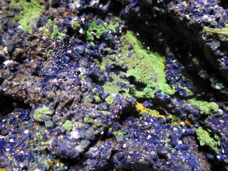 Layered Azurite and Malachite, Vivid Blue Crystals, Botryoidal Greens ...