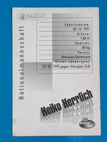 HEIKO HERRLICH Panini EURO 96 Deutschland sticker figurina XL card no ...