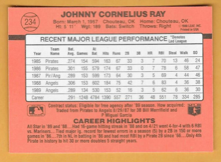 JOHNNY RAY ANGELS #234 - DONRUSS NM-MT 1990 | eBay