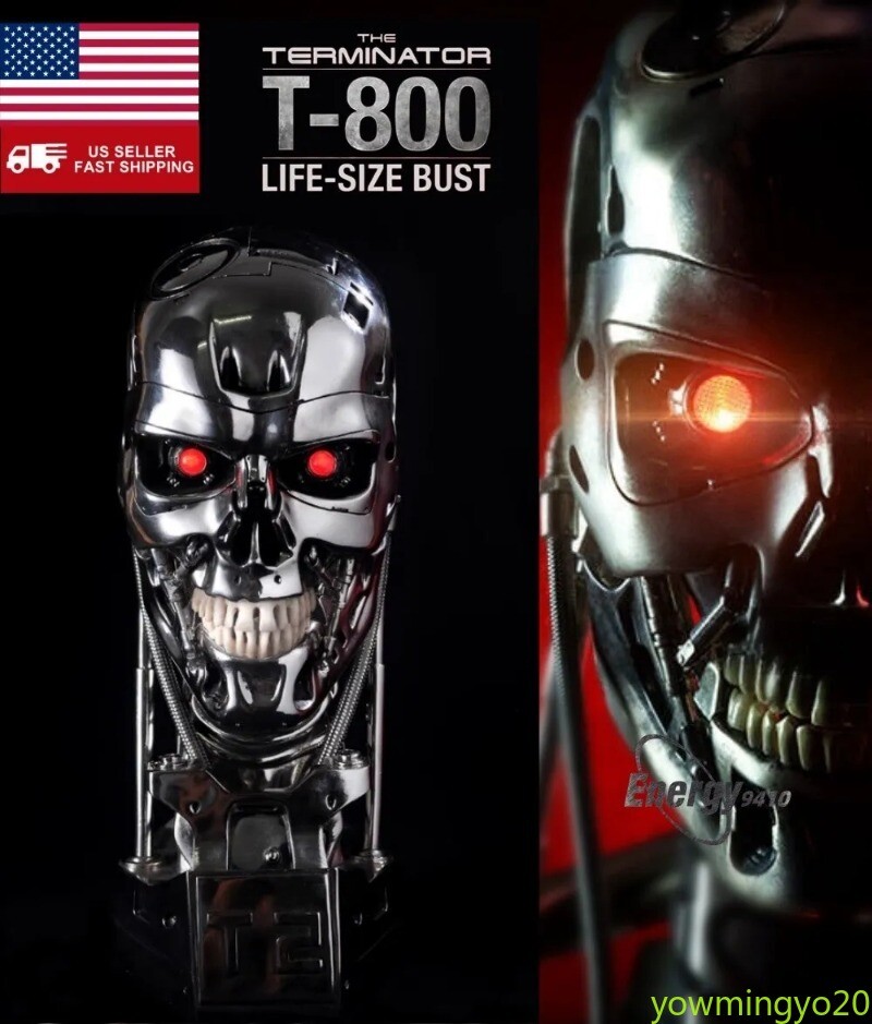 Terminator Arnold T2 T800 1:1 Endoskeleton Skull Bust Statue Resin LED ...