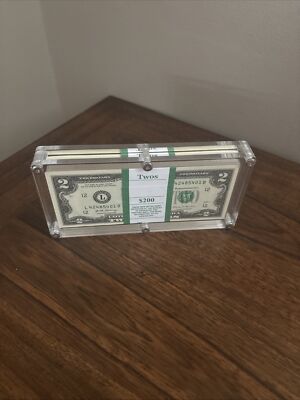 100 TWO DOLLAR BILLS - $2 UNCIRCULATED SEQUENTIAL- WITH ACRYLIC BEP ...