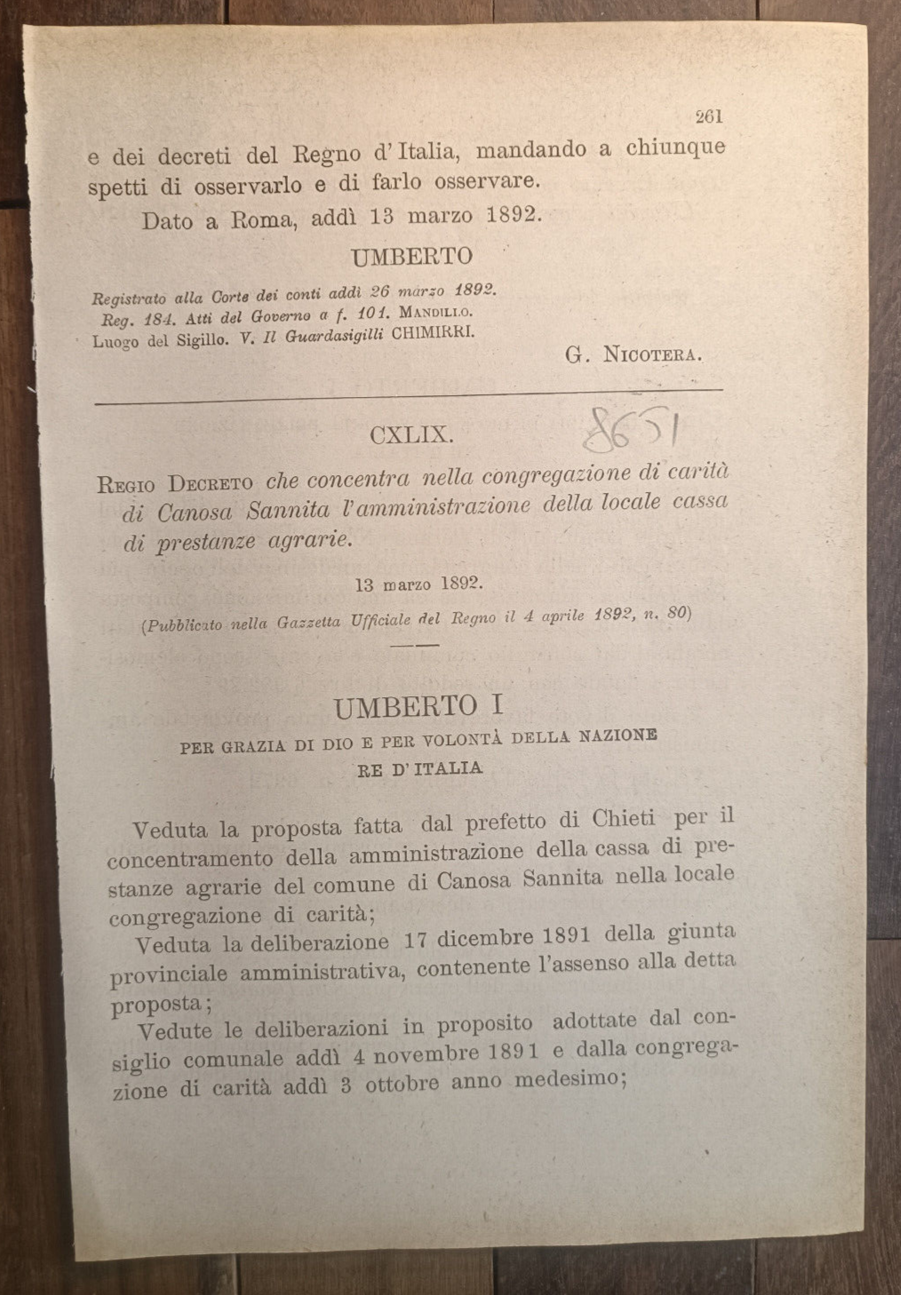 Canosa Samnite 1892 Royal Decree IN Carita '-8651 | eBay UK