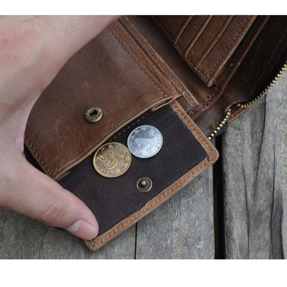 Men Genuine Crazy Horse Leather Zip Around Wallet Vintage Coin Purse ...