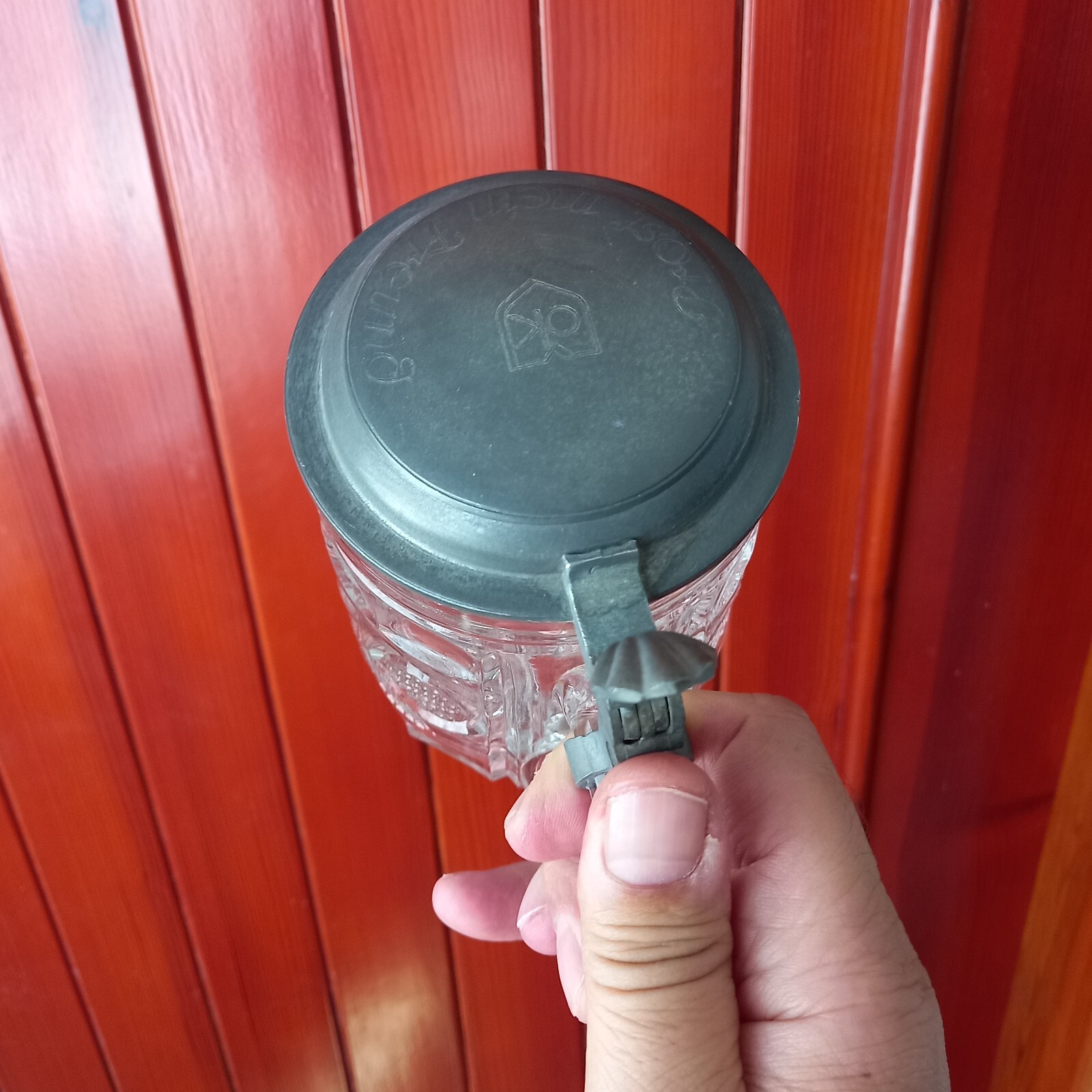 German Glass Pewter Beer Mug Stein Vintage Lid Decorated Brand/Prost ...