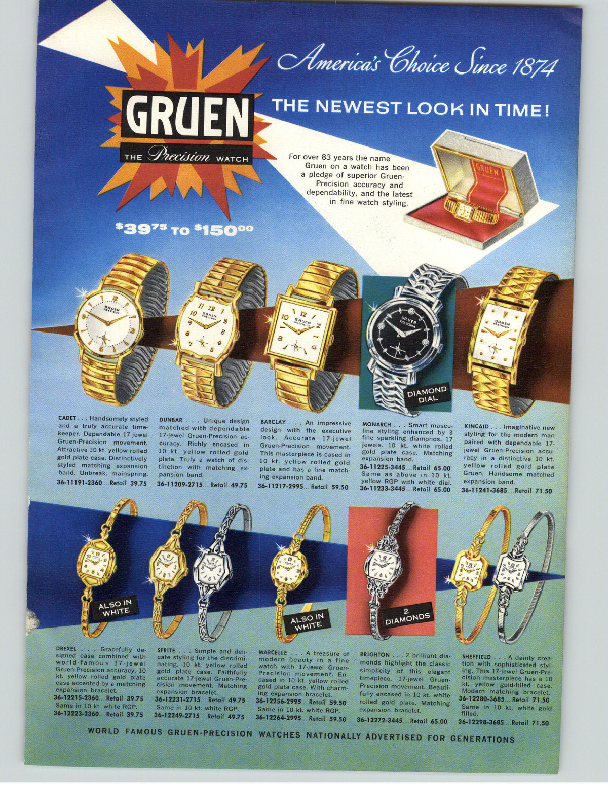 1958 PAPER AD 4 PG Gruen Wrist Watch Kincaid Monarch Valiant Autowind ...