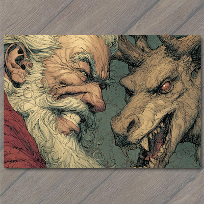 Art Print Santa Krampus Faceoff Christmas Clash Dark Holiday Myth ...