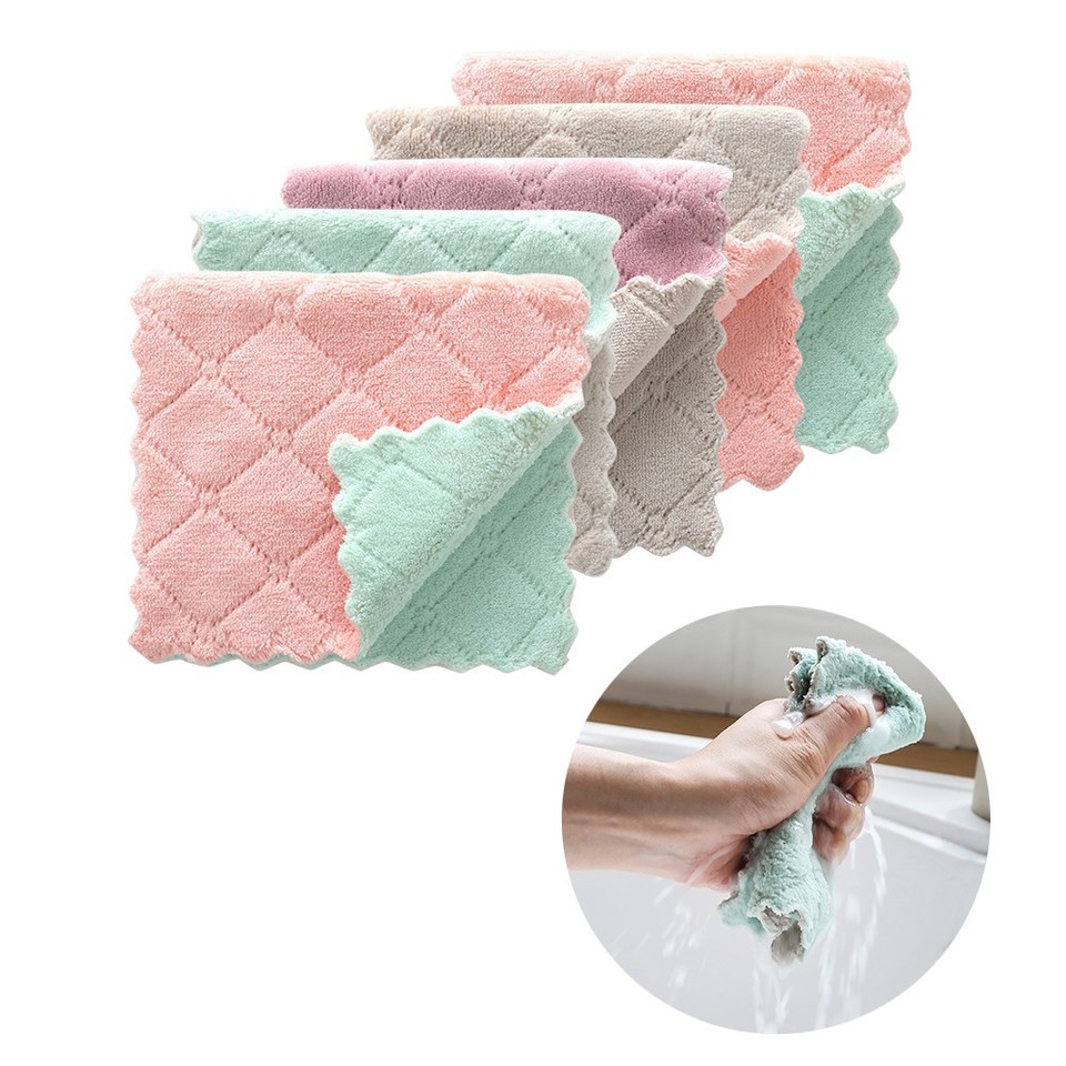 5 Pcs Cleaning Cloths Kitchen Towels for Housekeeping Absorbent Double ...