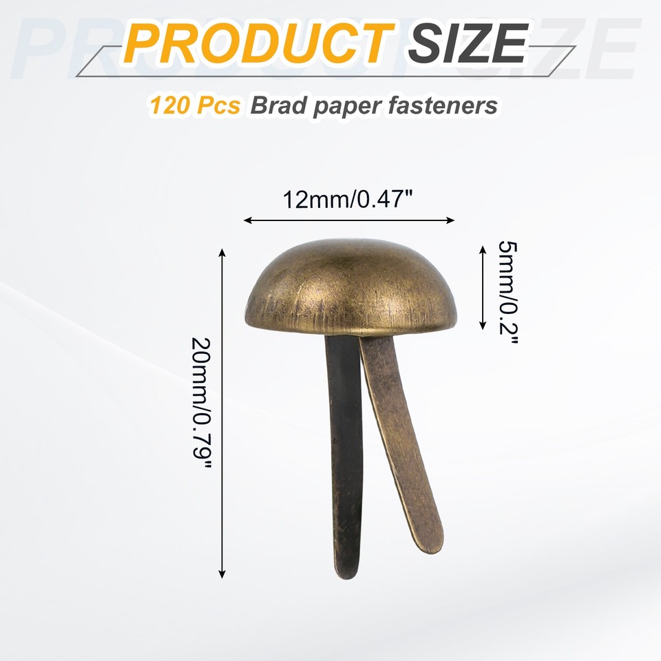 120Pcs Brads Paper Fasteners, 12x20 mm Metal Round Head Split Pins ...