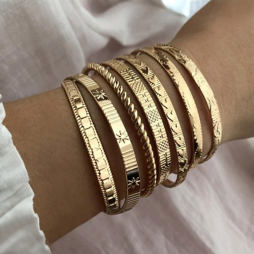Gold Bangles for Women, Open Adjustable Bangle Bracelets, Multi Layer ...
