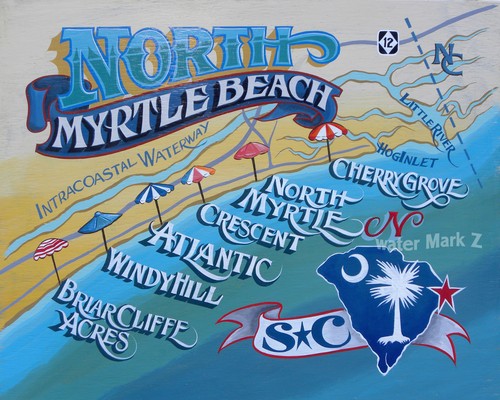North Myrtle Beach Map style Poster decor vintage style south carolina ...