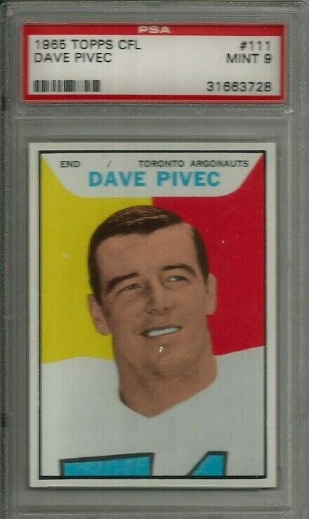 1965 Topps CFL #111 Dave Pivec PSA 9 MINT Toronto Argonauts Football ...