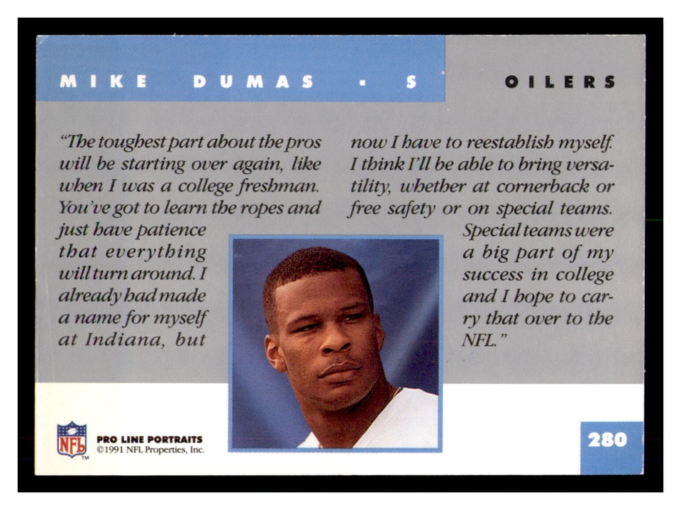 Mike Dumas Signed 1991 Pro Line Card #280 Autographed Oilers 84510 | eBay