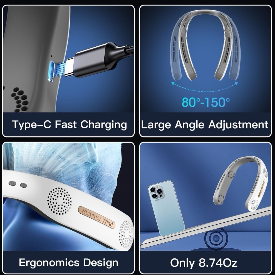 Neck Fan 4 Turbo 6000mAh Portable Neck Fan 360°Cooling Airflow ...