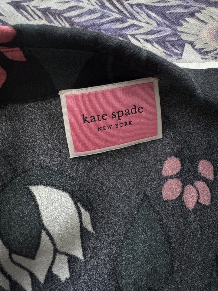 Kate Spade black white green floral pattern button up wiggle dress 10 ...