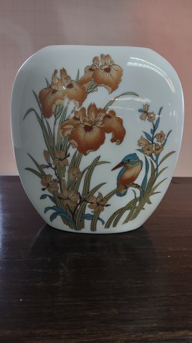 vintage japanese hand painted porcelain vase Floral Bird Gold Inlay ...