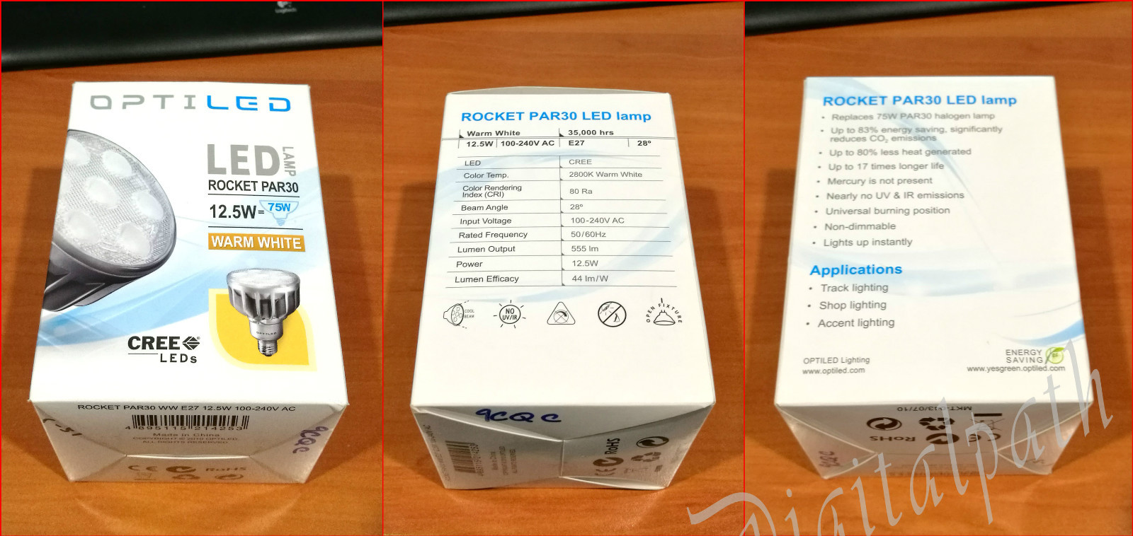 LED 12.5W 2800K E27 28 Deg Downlight 100-240V OPTILED Rocket Par30 ...