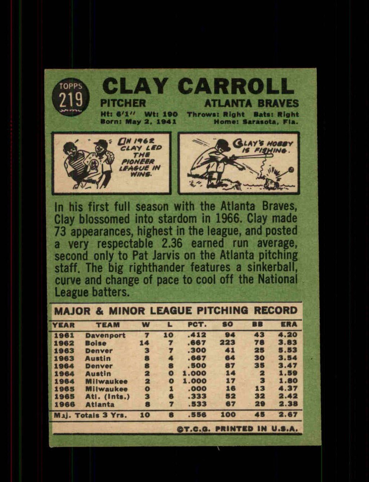 1967 CLAY CARROLL TOPPS #219 BRAVES *R3503 | eBay