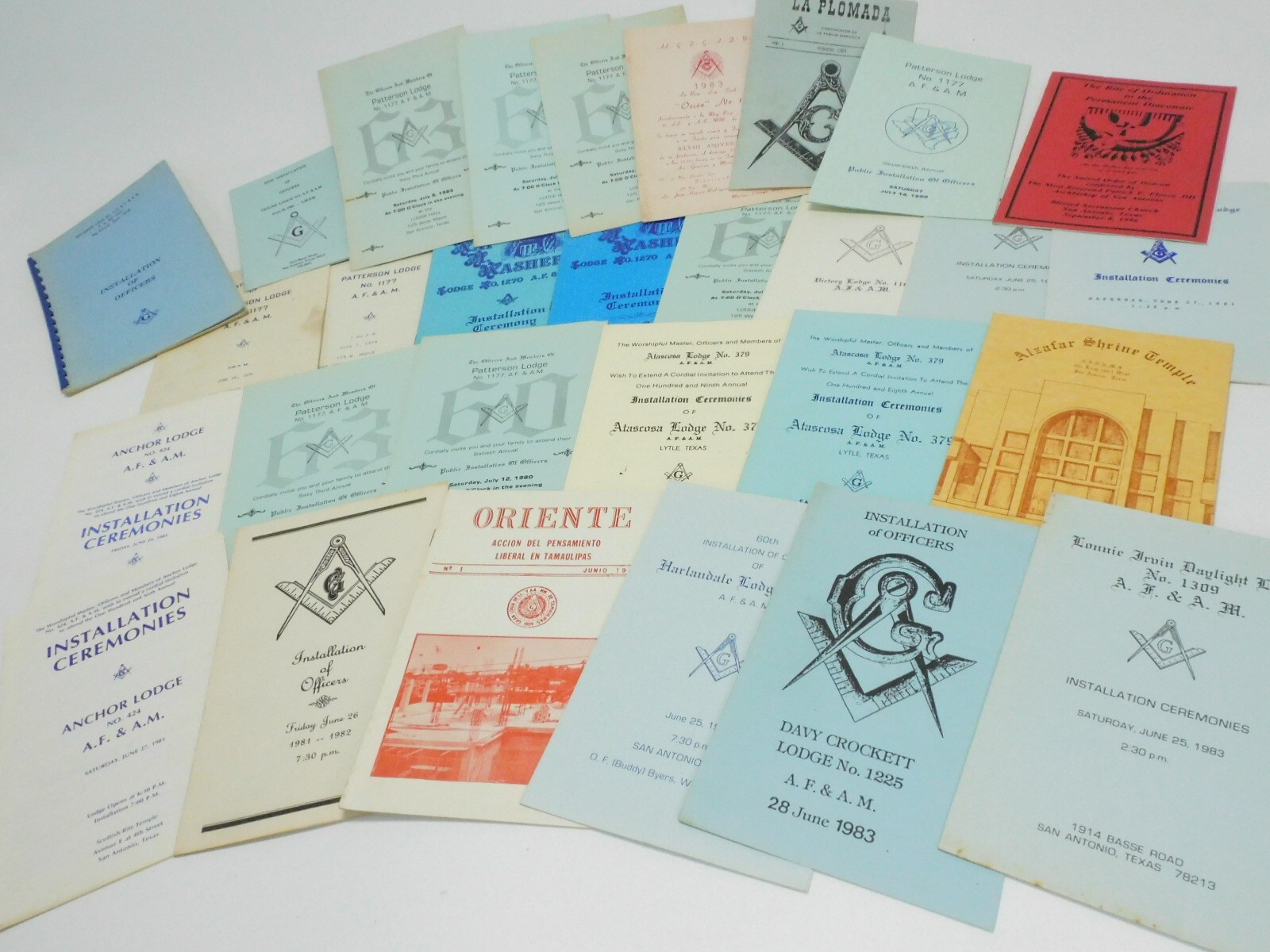 Large Lot of 29 Masonic Installation of Officers Texas Lodge 1976-1990 ...