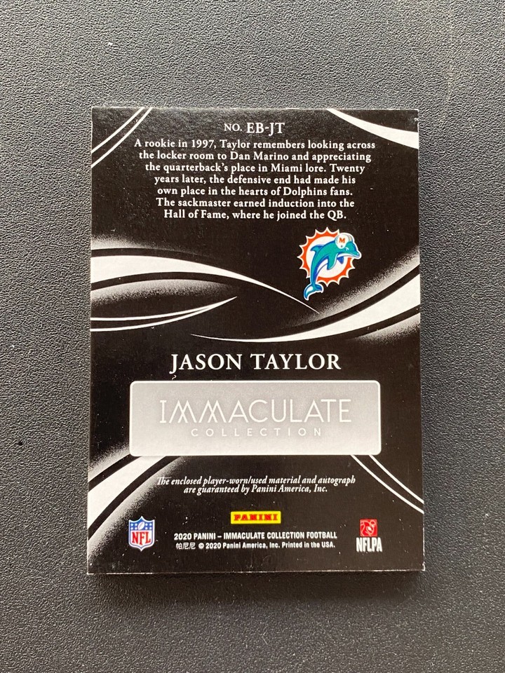 Jason Taylor 2020 Immaculate Auto Autograph Eye Black Miami Dolphins 7/ ...