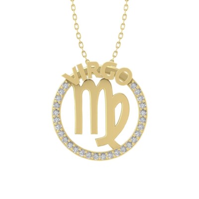 10k Yellow Gold Diamond Virgo Zodiac Pendant Necklace 18" Silver Cable ...