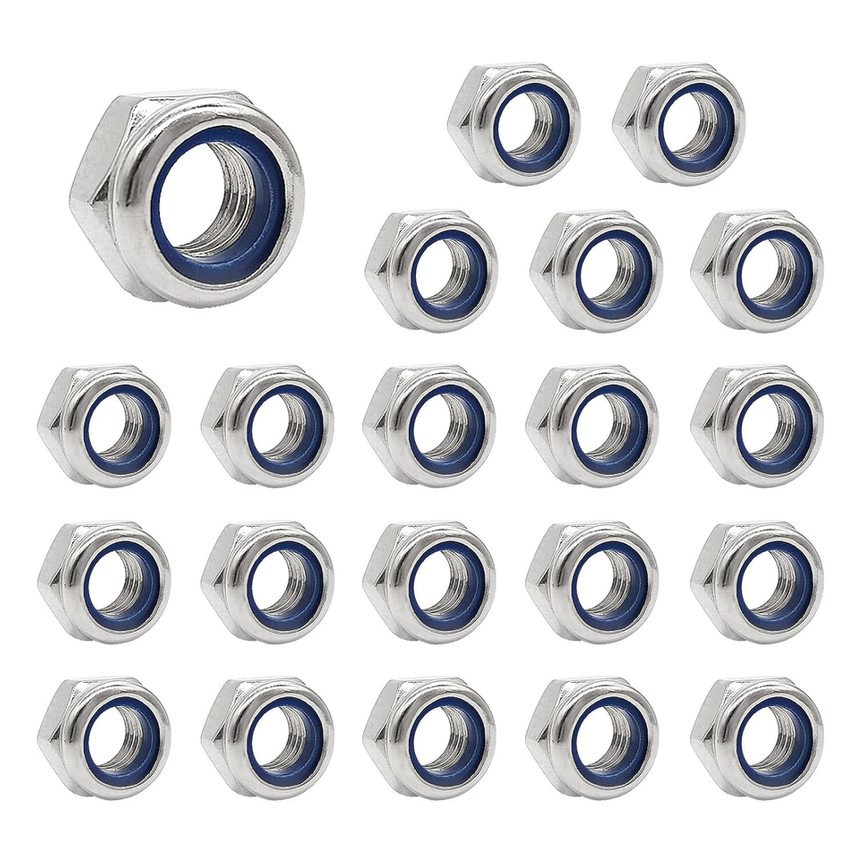 20-Piece M6 Stainless Steel Nyloc Lock Nuts with Nylon Insert for ...