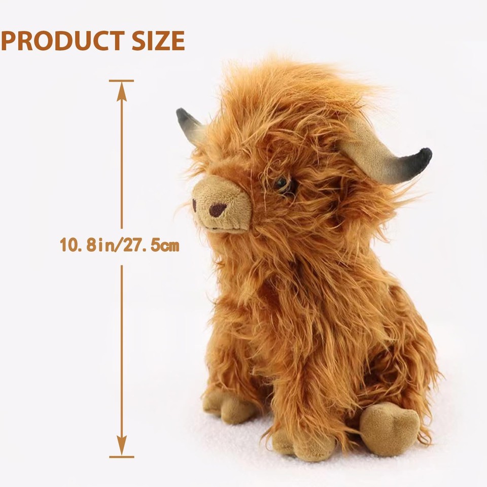 Highland Cow Stuffed Animal Realistic Scottish Cow Plush Toy Soft Farm ...