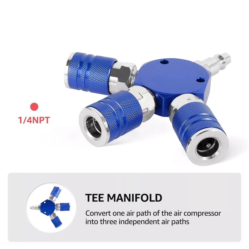 1* 3 Way Air Manifold Air Hose Splitter 1/4 inch Quick Connect Air Tool ...