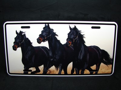 BLACK MUSTANG HORSES METAL LICENSE PLATE AUTOTAG BLACK HORSES CAR ...