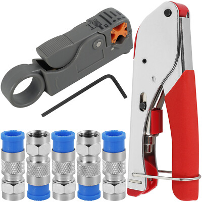 Coax Tool Kit Coaxial Crimper RG6 RG59 Cable Stripper w/ Compression ...