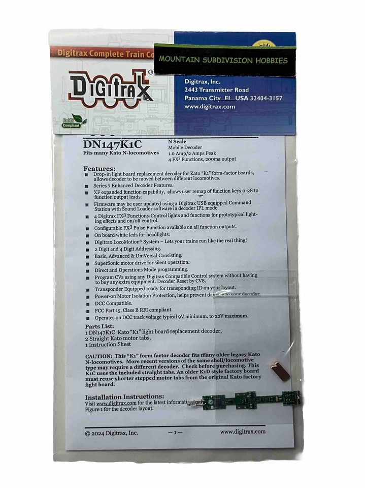 Digitrax DN147K1C 1 Amp Mobile Decoder - Kato N scale | $5 Offer | eBay