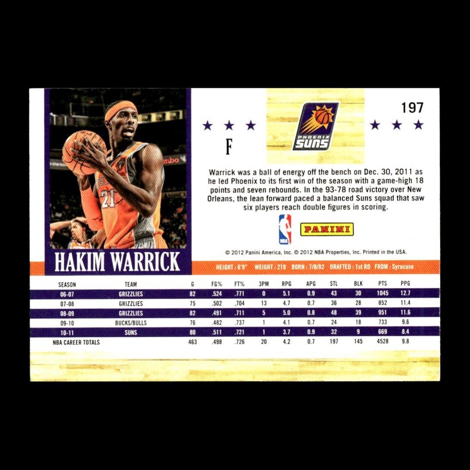 Hakim Warrick 2012-13 Panini Hoops Phoenix Suns #197 R328D 7 | eBay