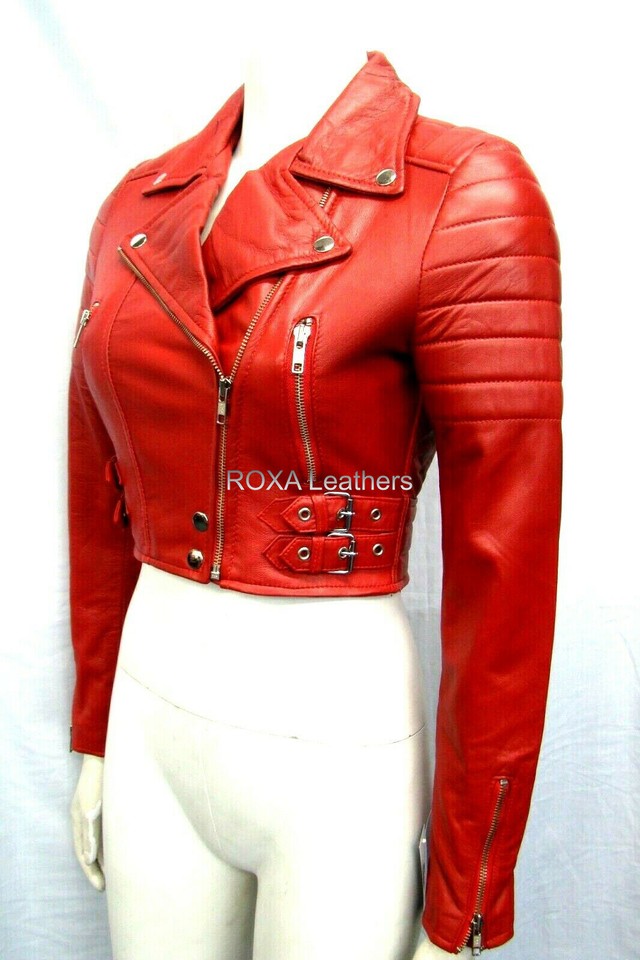 NEW Style Women Red Genuine NAPA Natural Leather Jacket Crop Out Wear ...