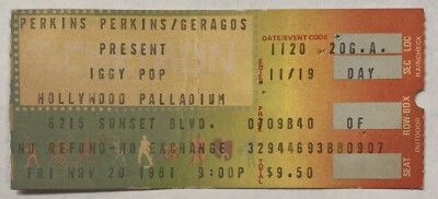 IGGY POP Hollywood Palladium 1981 US ORG CONCERT TICKET STUB Punk ...