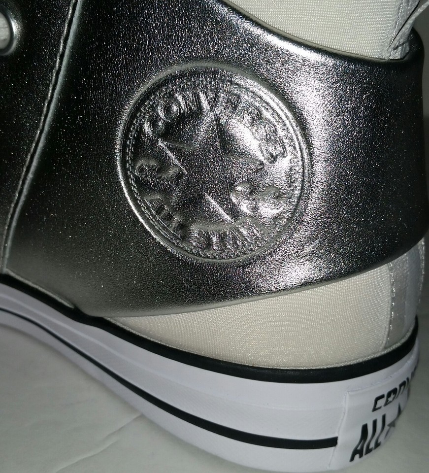 NEW Converse All Star Sloane Womens 5.5 Silver Leather Mid Sneakers ...
